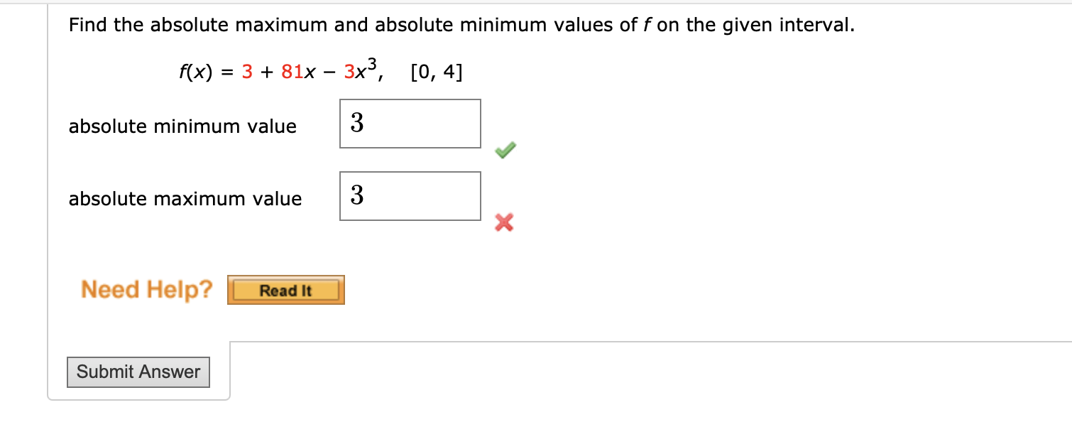 Solved Find the absolute maximum and absolute minimum values | Chegg.com