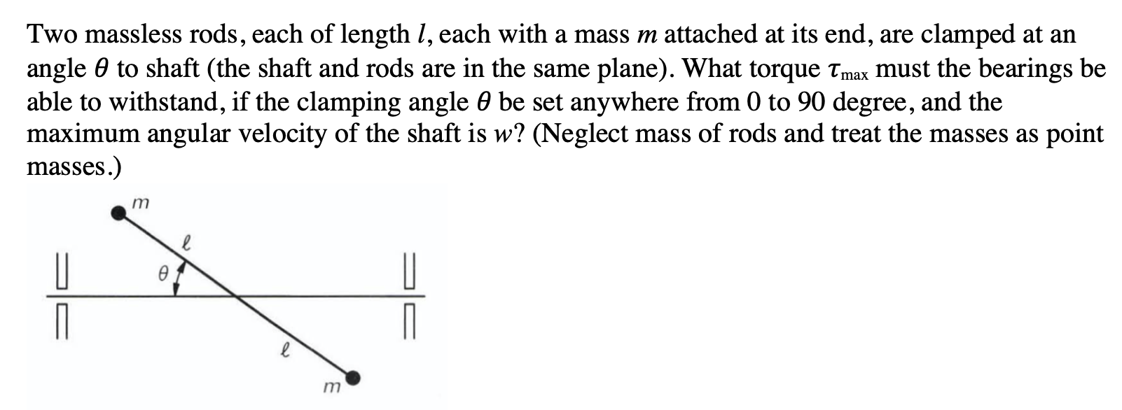 Solved Two massless rods, each of length 1, each with a mass | Chegg.com