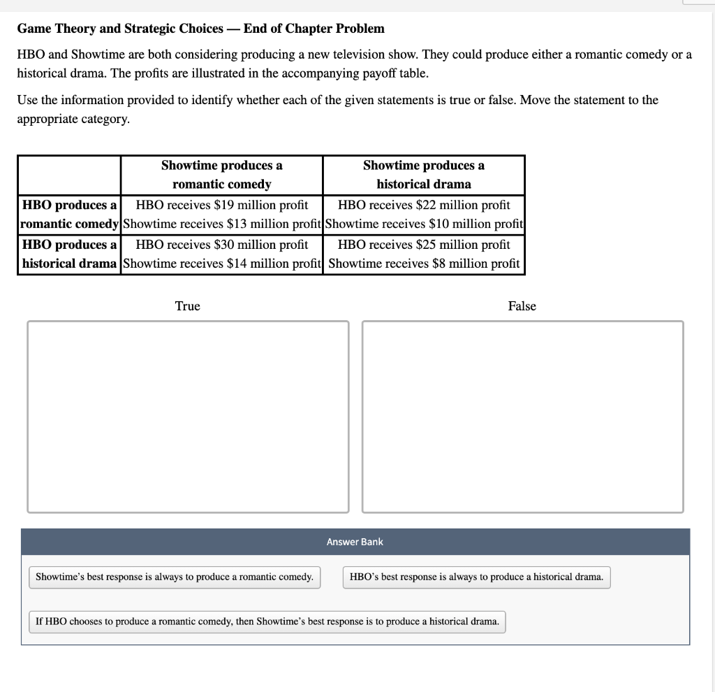 Solved Game Theory and Strategic Choices — End of Chapter | Chegg.com