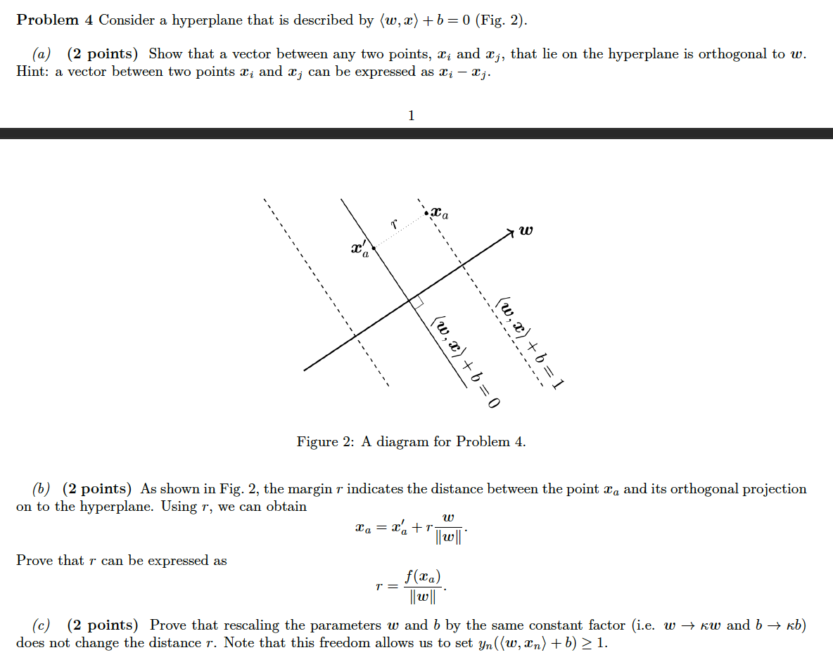 Solved Problem 4 Consider a hyperplane that is described by | Chegg.com