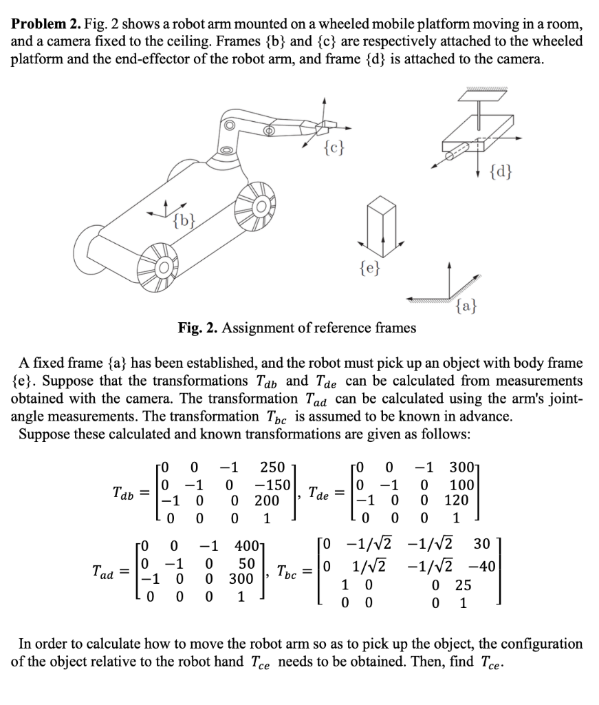Solved Problem 2. Fig. 2 shows a robot arm mounted on a | Chegg.com