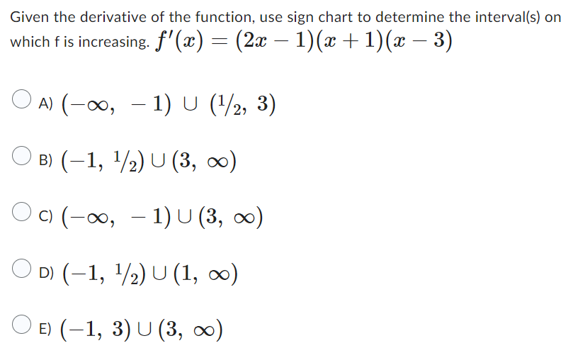 Solved Given the derivative of the function, use sign chart | Chegg.com