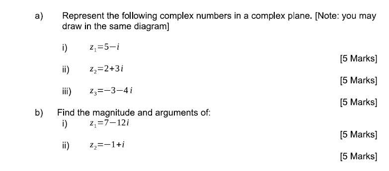 Solved a) Represent the following complex numbers in a | Chegg.com