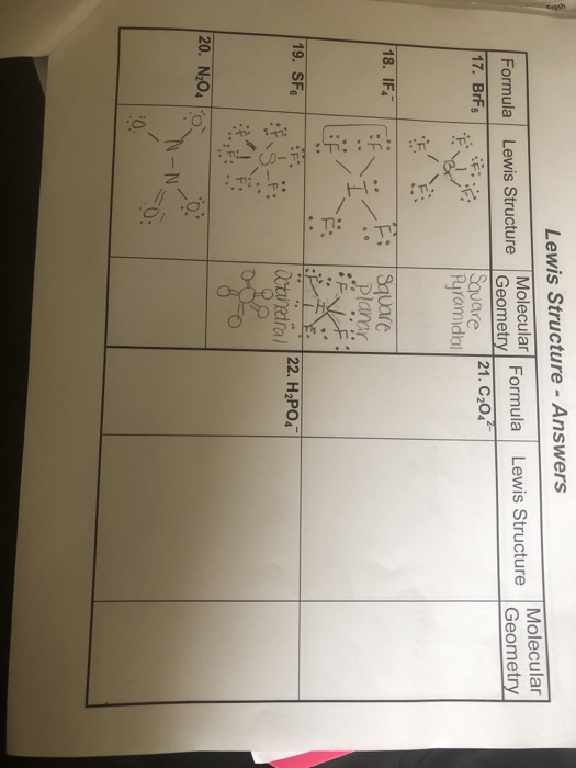 Solved Lewis Structure - Answers Molecular Geometry | Chegg.com