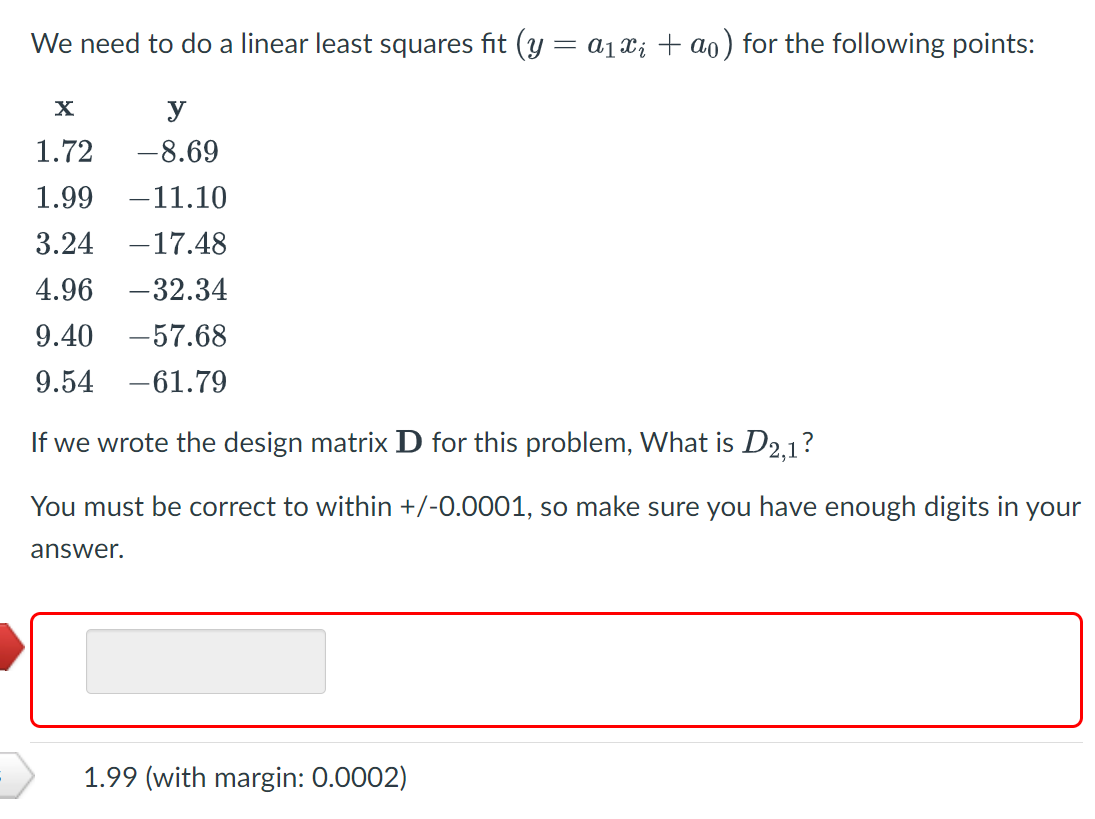 Solved We need to do a linear least squares fit (y=a1xi+a0) | Chegg.com