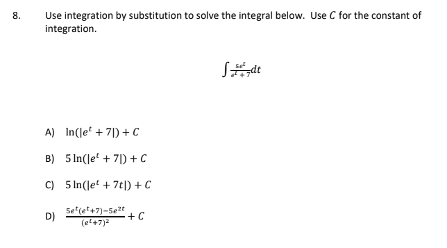 Solved 8. 8. Use integration by substitution to solve the | Chegg.com