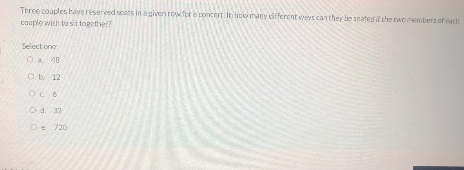 Solved Three couples have reserved seats in a given row for | Chegg.com