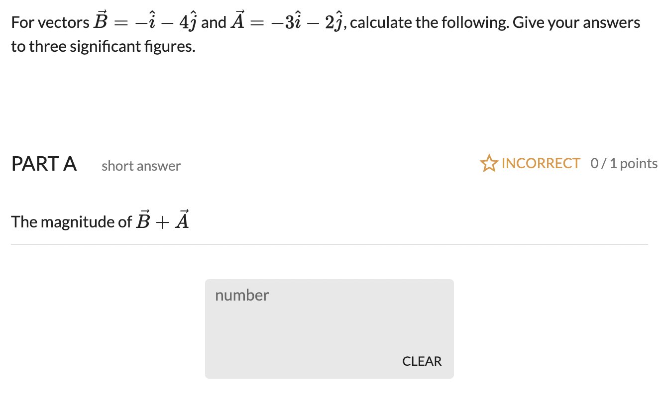 Solved For vectors B=−i^−4j^ and A=−3i^−2j^, calculate the | Chegg.com