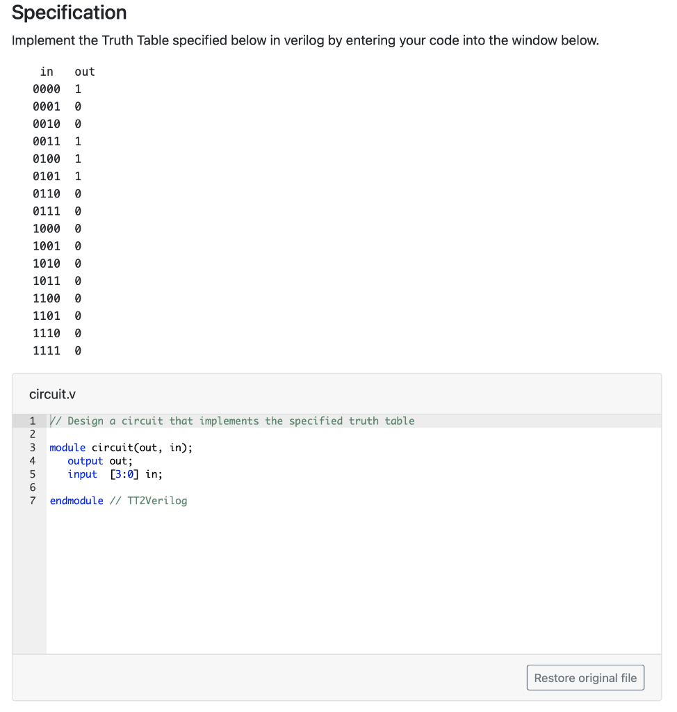 Solved Specification Implement the Truth Table specified | Chegg.com