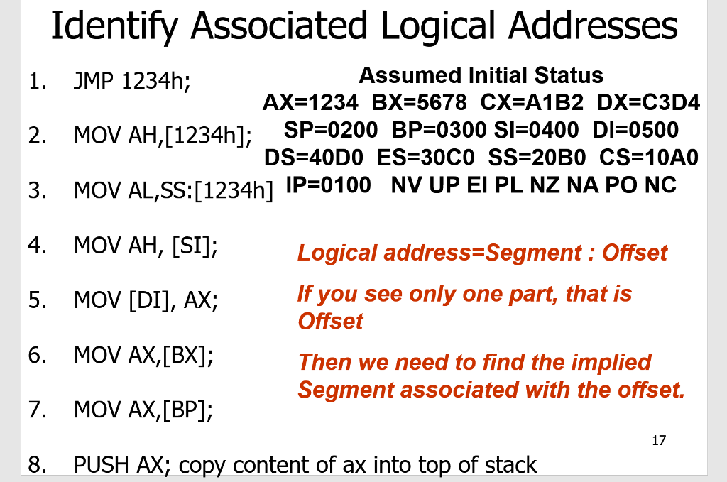 (Solved) : Identify Associated Logical Address Instructions Listed Use ...