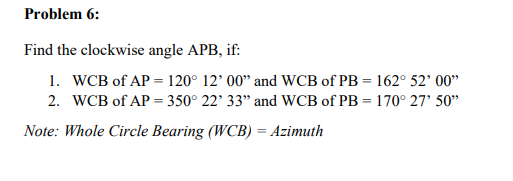 Solved Problem 6: Find the clockwise angle APB, if: 1. WCB | Chegg.com