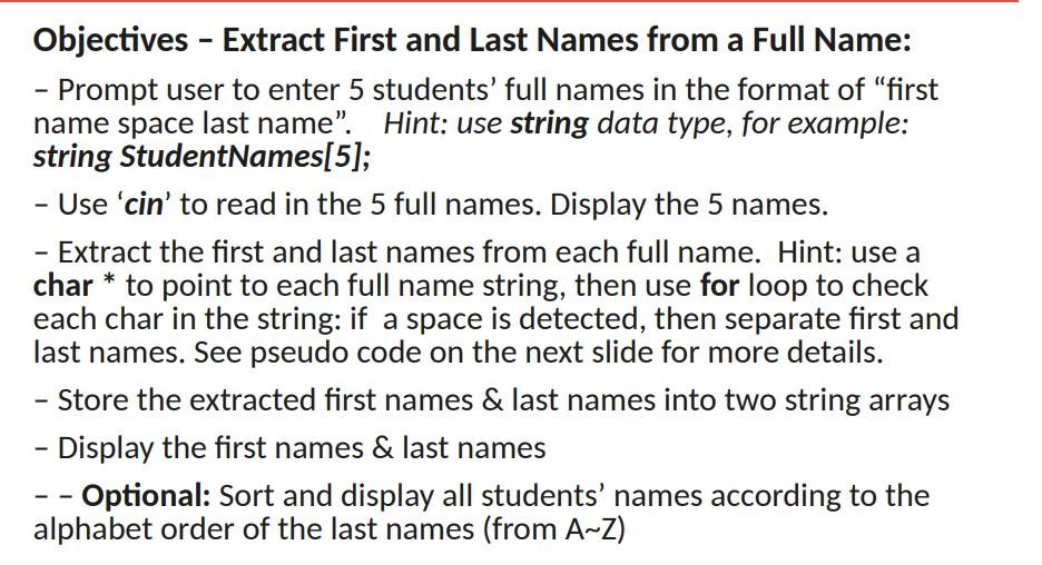Solved Objectives - Extract First and Last Names from a Full | Chegg.com