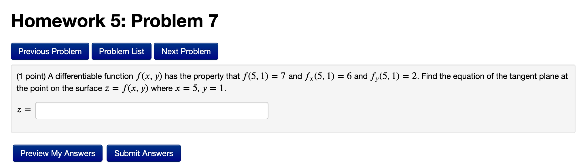 Solved Homework 5 Problem 6 Previous Problem Problem List
