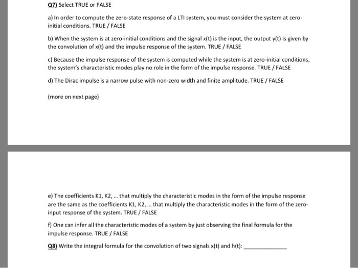 Q7) Select TRUE or FALSE a) In order to compute the | Chegg.com