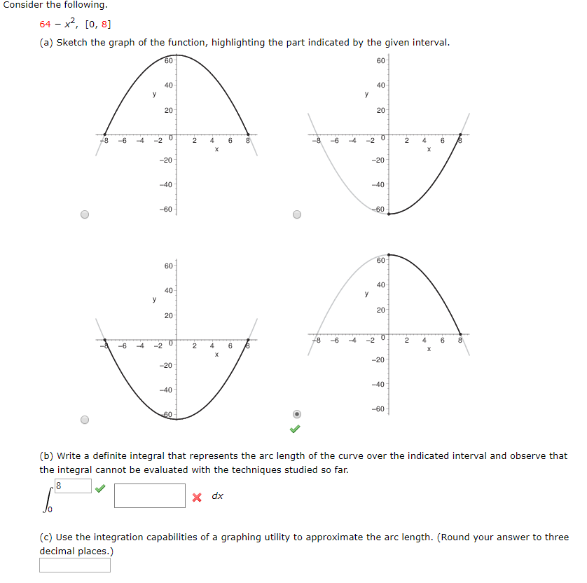 Solved Consider the following. 64 − x2, [0, 8] (a) Sketch | Chegg.com