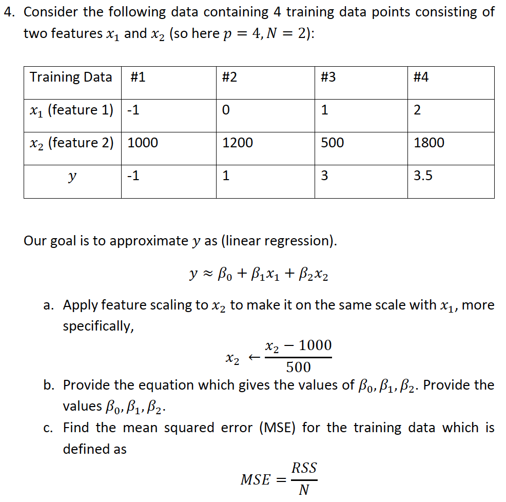 Solved Consider the following data containing 4 training | Chegg.com