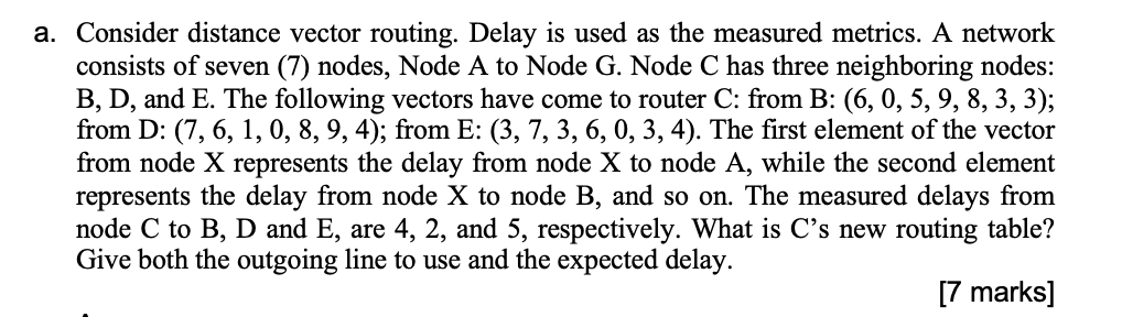 Solved a. Consider distance vector routing. Delay is used as | Chegg.com