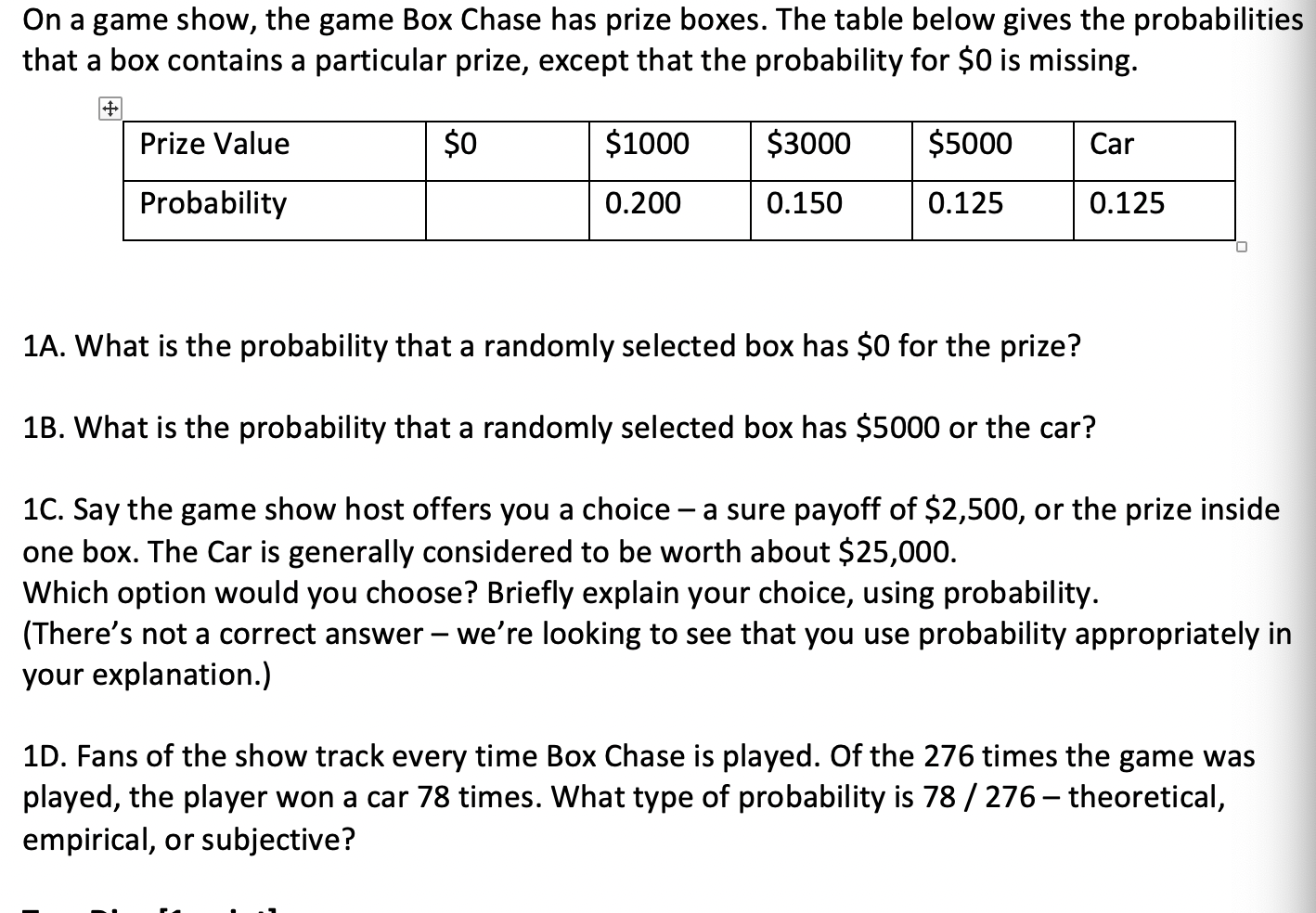 Solved On a game show, the game Box Chase has prize boxes. | Chegg.com