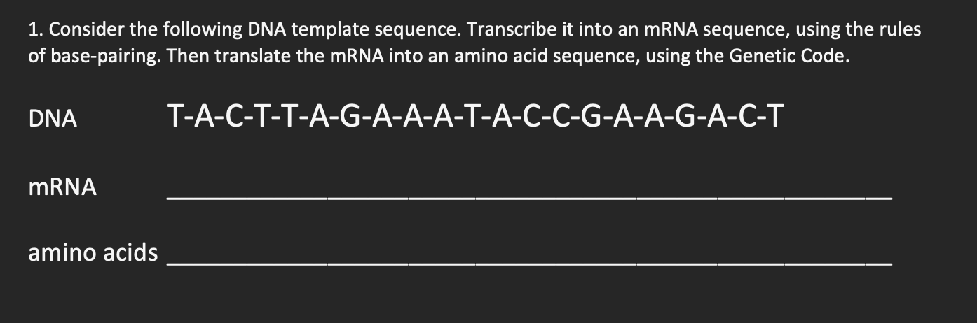 Solved 1. Consider the following DNA template sequence. | Chegg.com