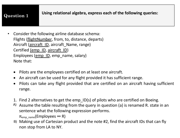 Solved Consider the following airline database schema: | Chegg.com