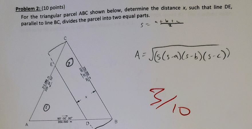 Solved Problem 2: (10 points) For the triangular parcel ABC | Chegg.com