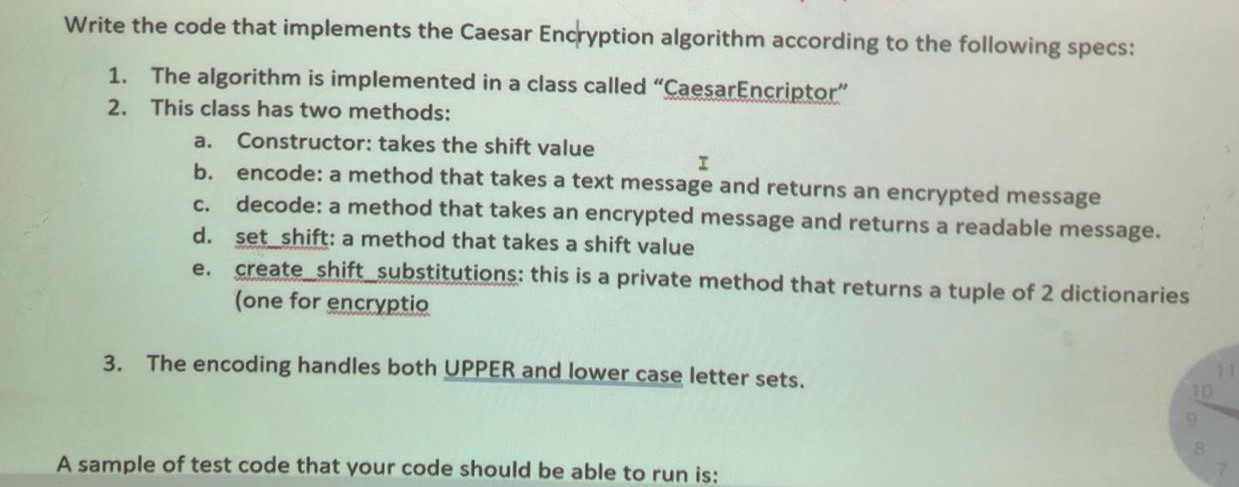 Solved Write the code that implements the Caesar Encryption | Chegg.com
