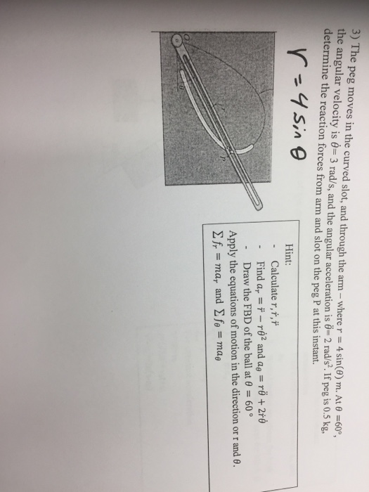 Solved The peg moves in the curved slot, and through the arm | Chegg.com