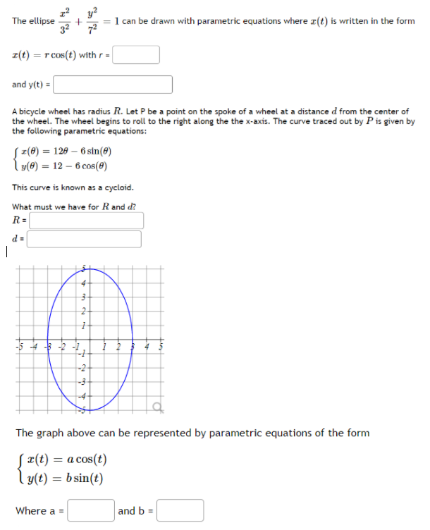 Solved The ellipse = 1 can be drawn with parametric | Chegg.com