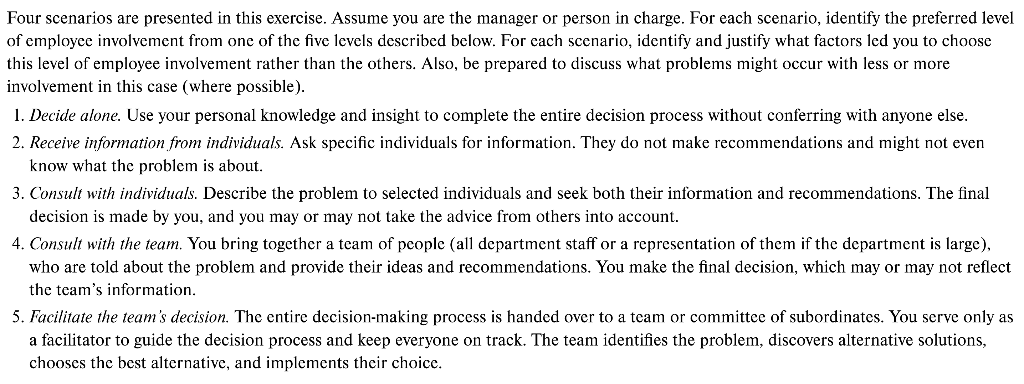 Solved For each scenario, you are to use the information | Chegg.com