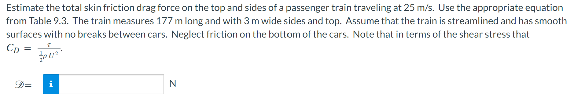 Solved Estimate the total skin friction drag force on the | Chegg.com