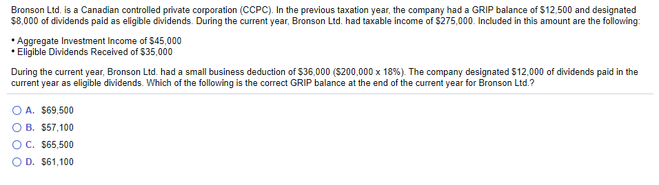 Solved Bronson Ltd. is a Canadian controlled private | Chegg.com