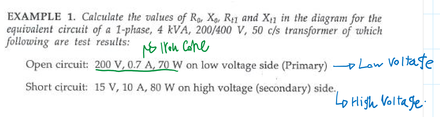 Solved EXAMPLE 1. Calculate the values of Ro, X, R:1 and X11 | Chegg.com