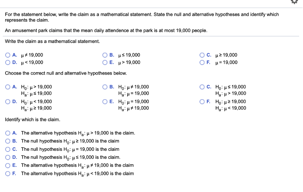 Solved For The Statement Below Write The Claim As A Chegg