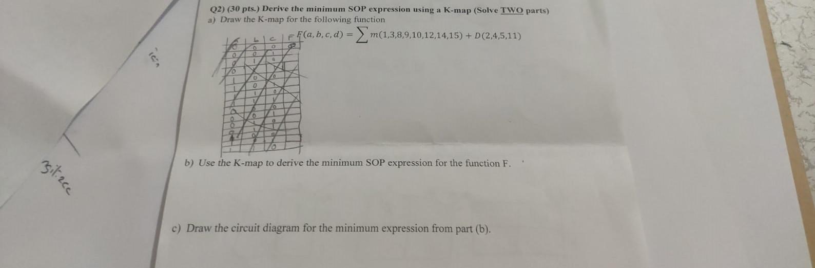 Solved Q2) (30 pts.) Derive the minimum SOP expression using | Chegg.com