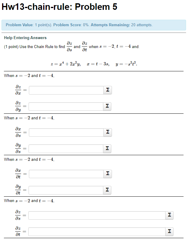 Solved Hw13-chain-rule: Problem 5 Problem Value: 1 point(s). | Chegg.com