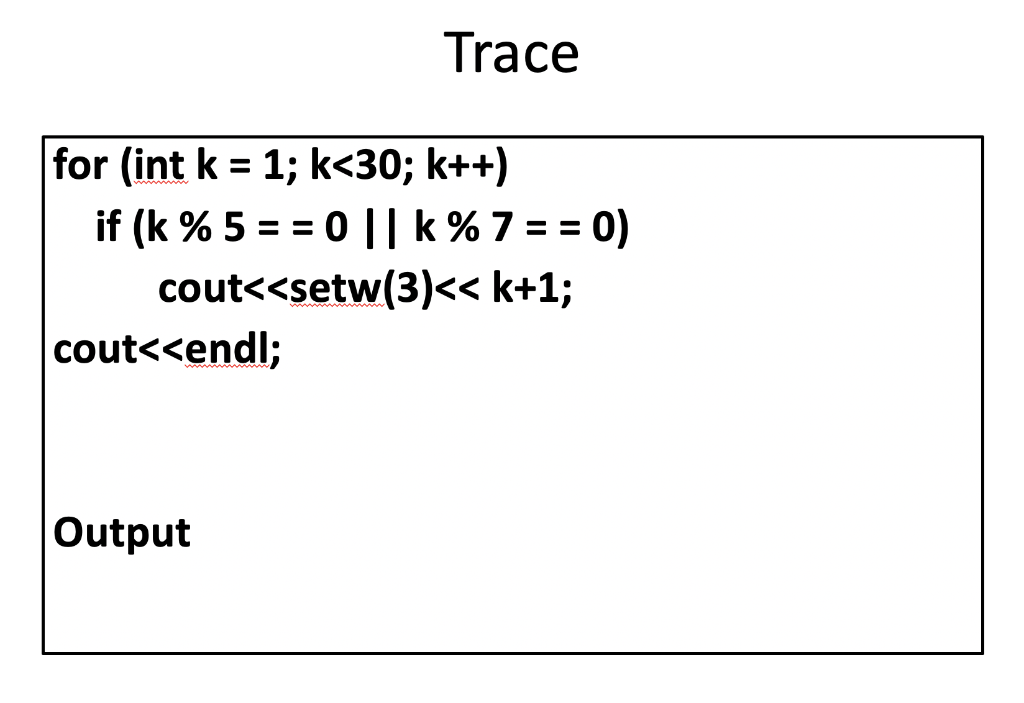 Solved Trace for (int k = 1; k