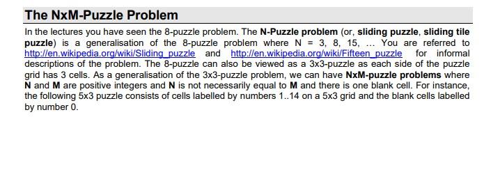 Solved The NxM-Puzzle Problem In the lectures you have seen | Chegg.com