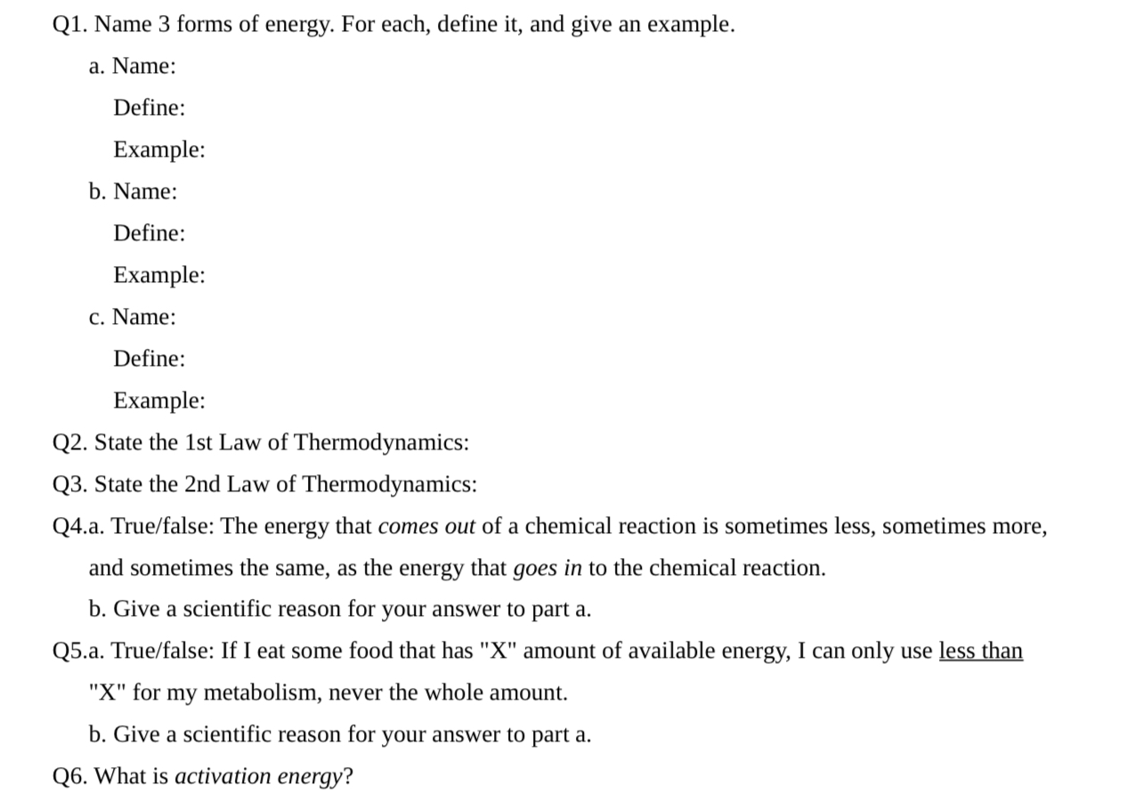 Solved Q1. Name 3 forms of energy. For each, define it, and | Chegg.com