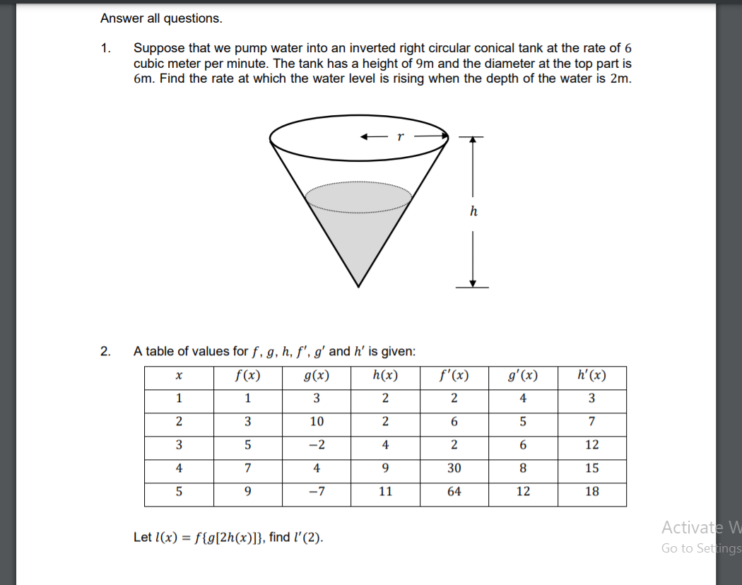 Solved Answer all questions. 1. Suppose that we pump water | Chegg.com