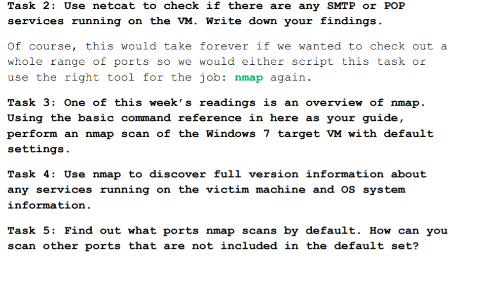 Solved Task 2: Use netcat to check if there are any SMTP or | Chegg.com