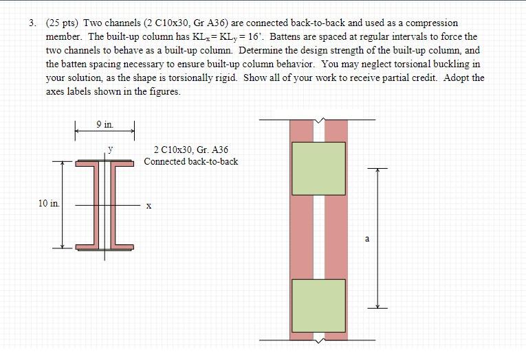 Solved 3. (25 pts) Two channels ( 2C10×30,GrA36) are | Chegg.com