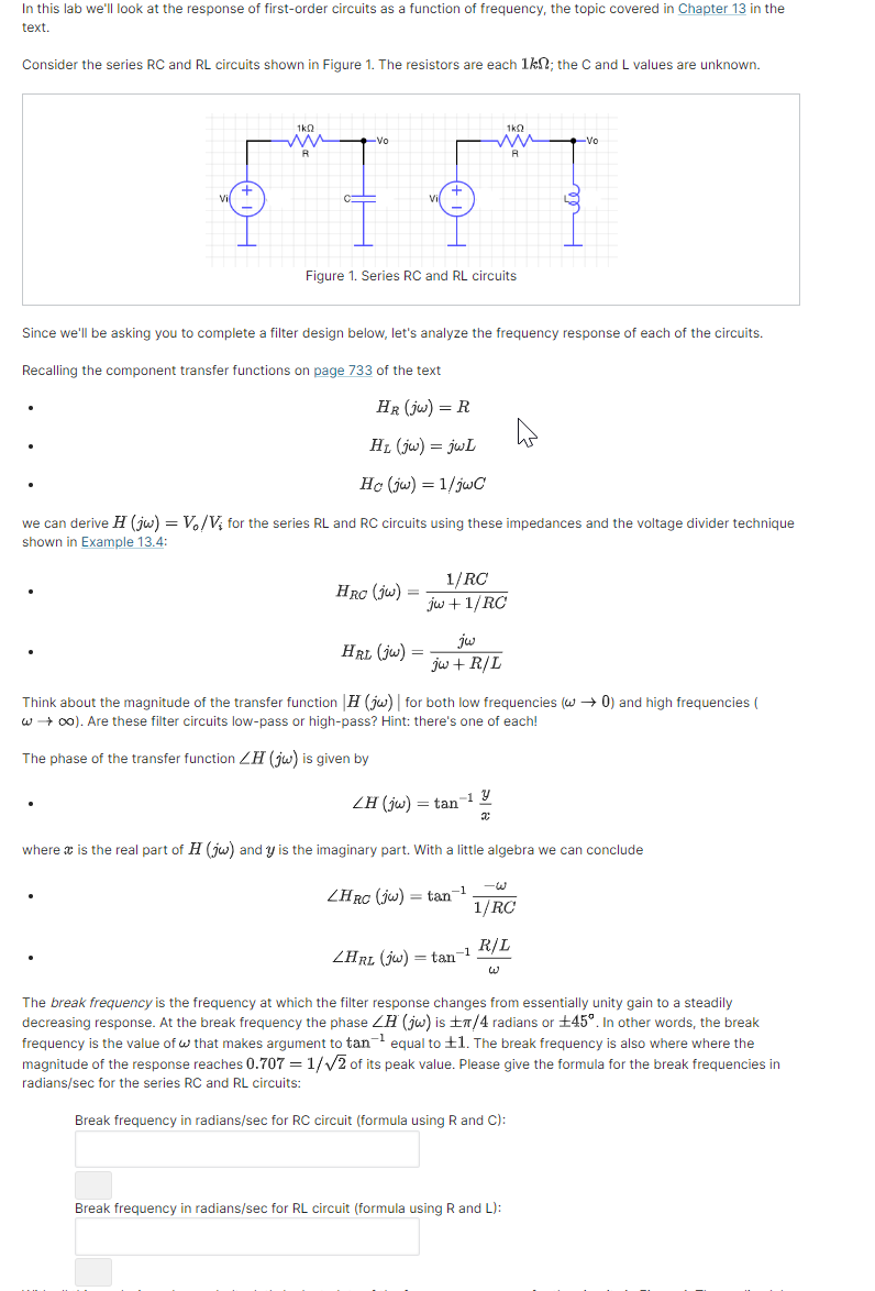 Solved In this lab we'll look at the response of first-order | Chegg.com