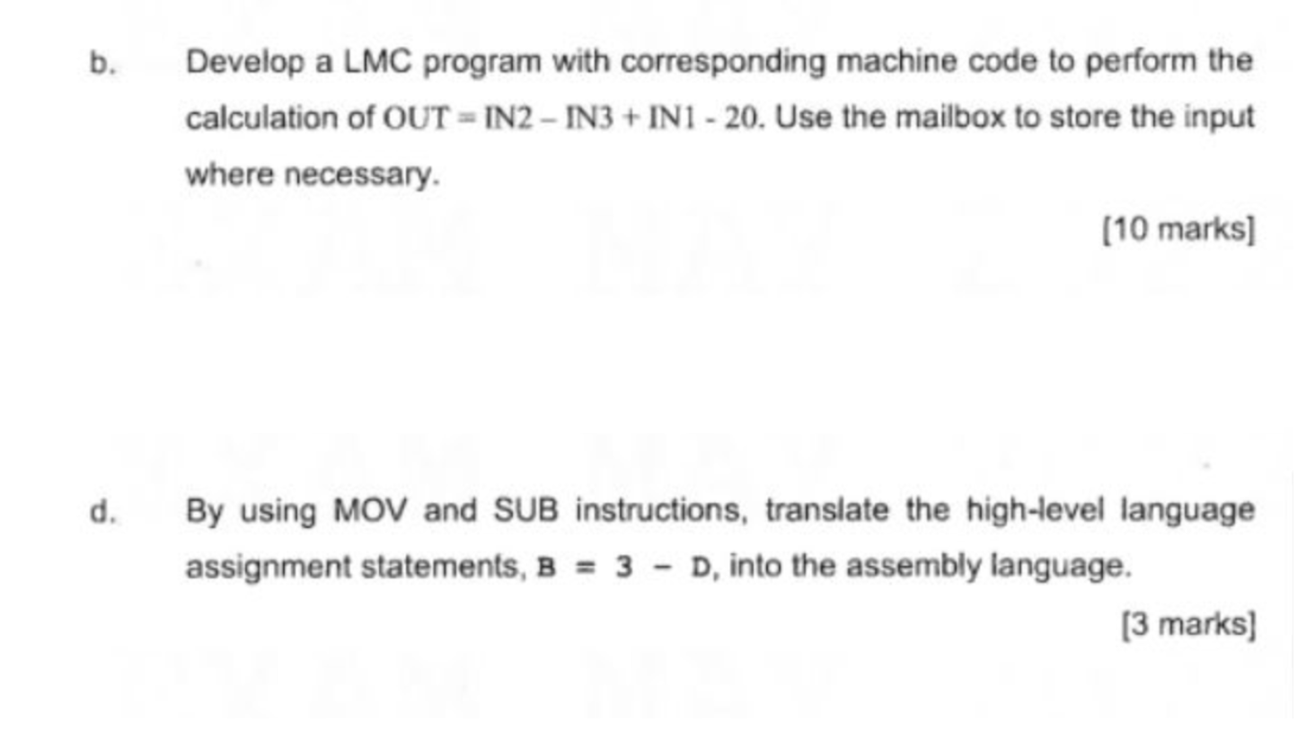 Solved b. Develop a LMC program with corresponding machine | Chegg.com