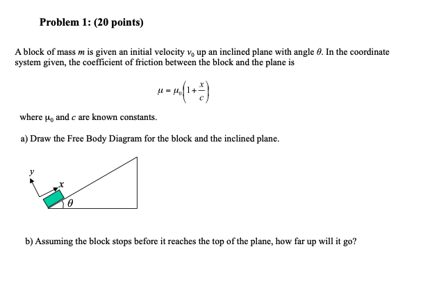 Solved A block of mass m is given an initial velocity v0 up | Chegg.com