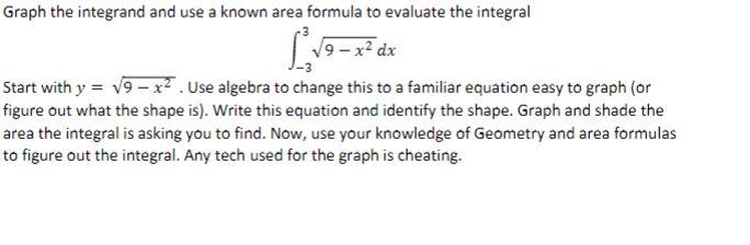 Solved Graph the integrand and use a known area formula to | Chegg.com