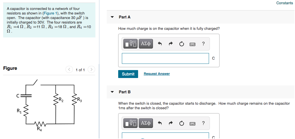 Solved Constants Part A A capacitor is connected to a | Chegg.com