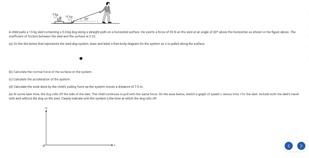 Solved A child pulls a 15 kg sled containing a 5.0 kg dog | Chegg.com