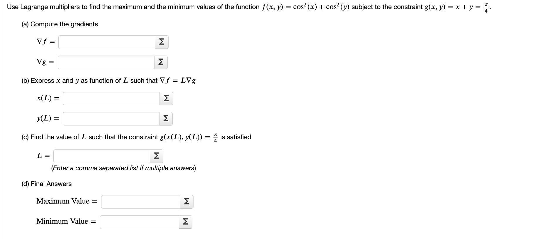 Solved Use Lagrange multipliers to find the maximum and the | Chegg.com