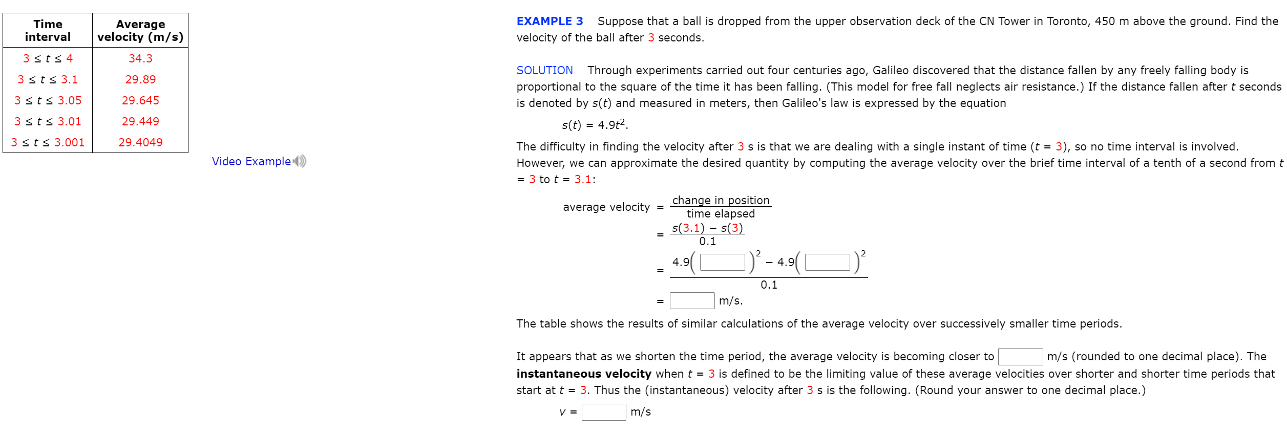 Solved Time interval Average velocity (m/s) EXAMPLE 3 | Chegg.com