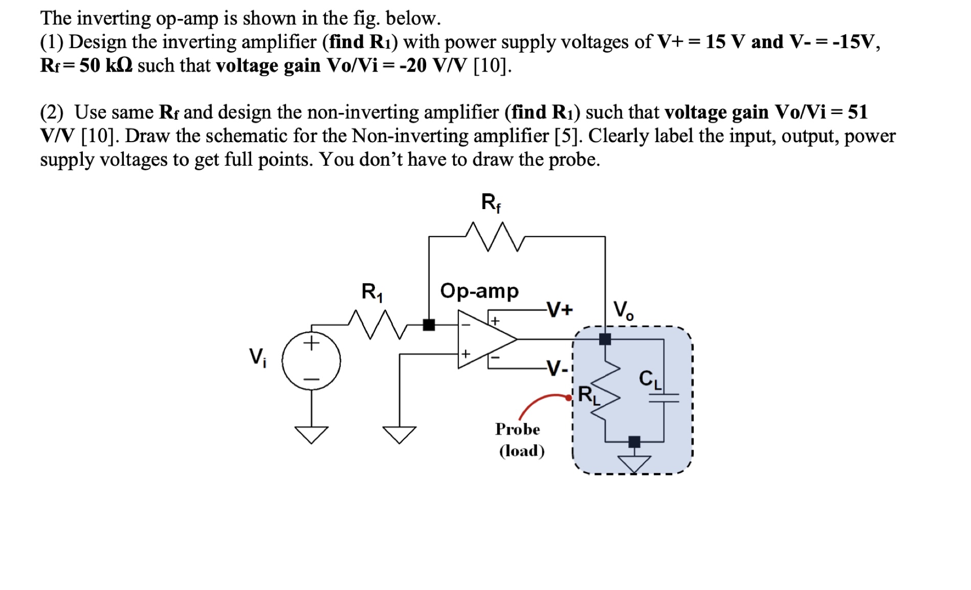 Solved The inverting op-amp is shown in the fig. below. (1) | Chegg.com